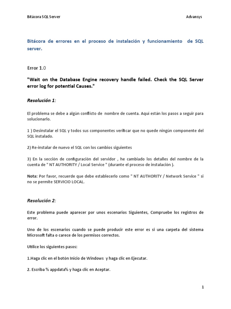 Bitacora de Errores SQL Server | PDF | Servidor SQL de Microsoft | Microsoft Windows