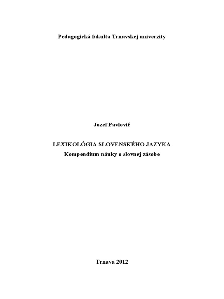 Lexikologia Slovenského Jazyka | PDF