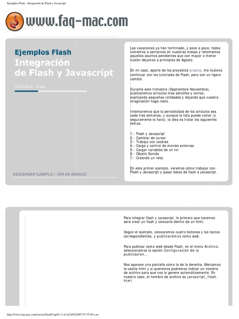 Ejemplos Flash - Integración de Flash y Javascript | PDF | Script Java ...