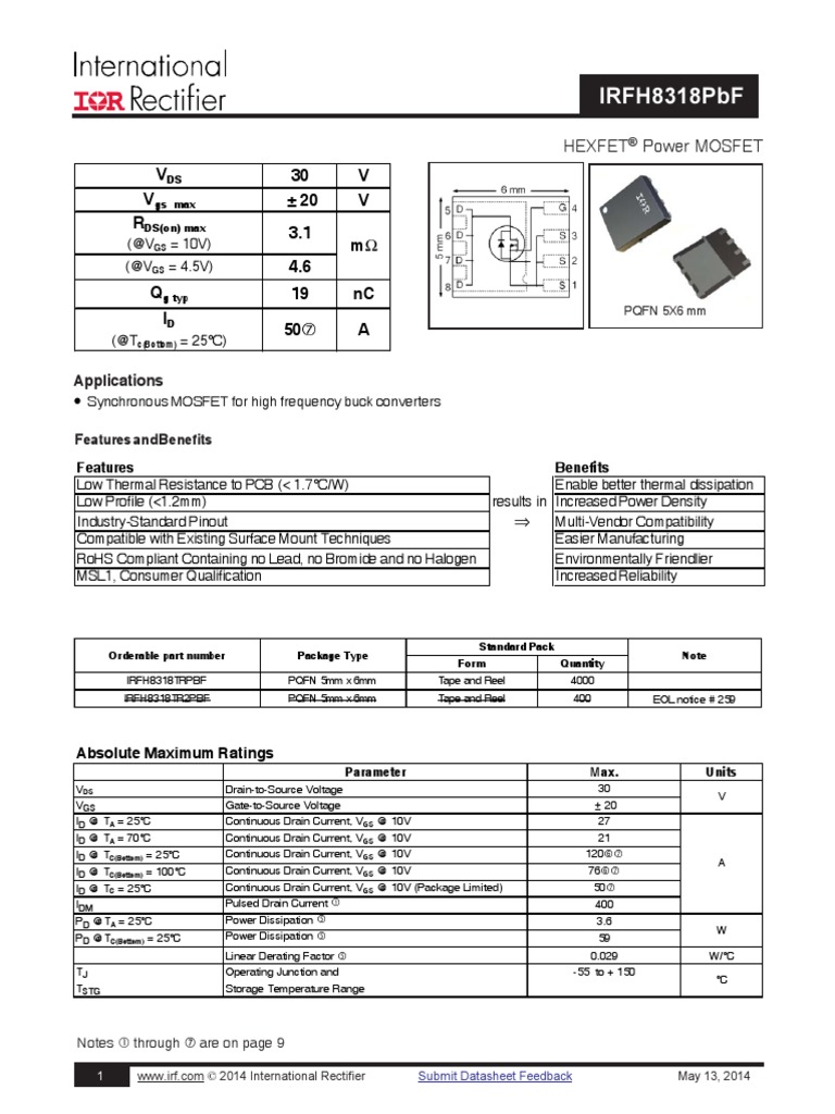 Infineon IRFH8318 DataSheet v01 01 en | PDF | Field Effect Transistor | Electromagnetism