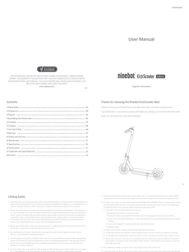 Ninebot-KickScooter-Max-G30P-User-Manual | PDF | Electromagnetic ...