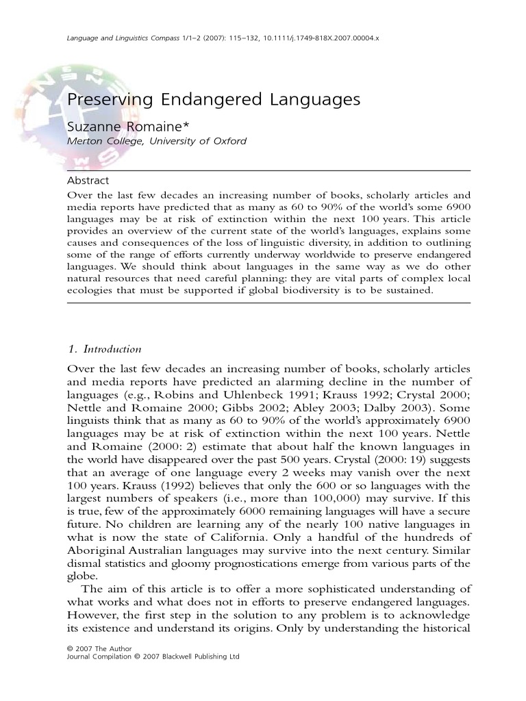 Language and Linguist Compass - 2007 - Romaine - Preserving Endangered ...