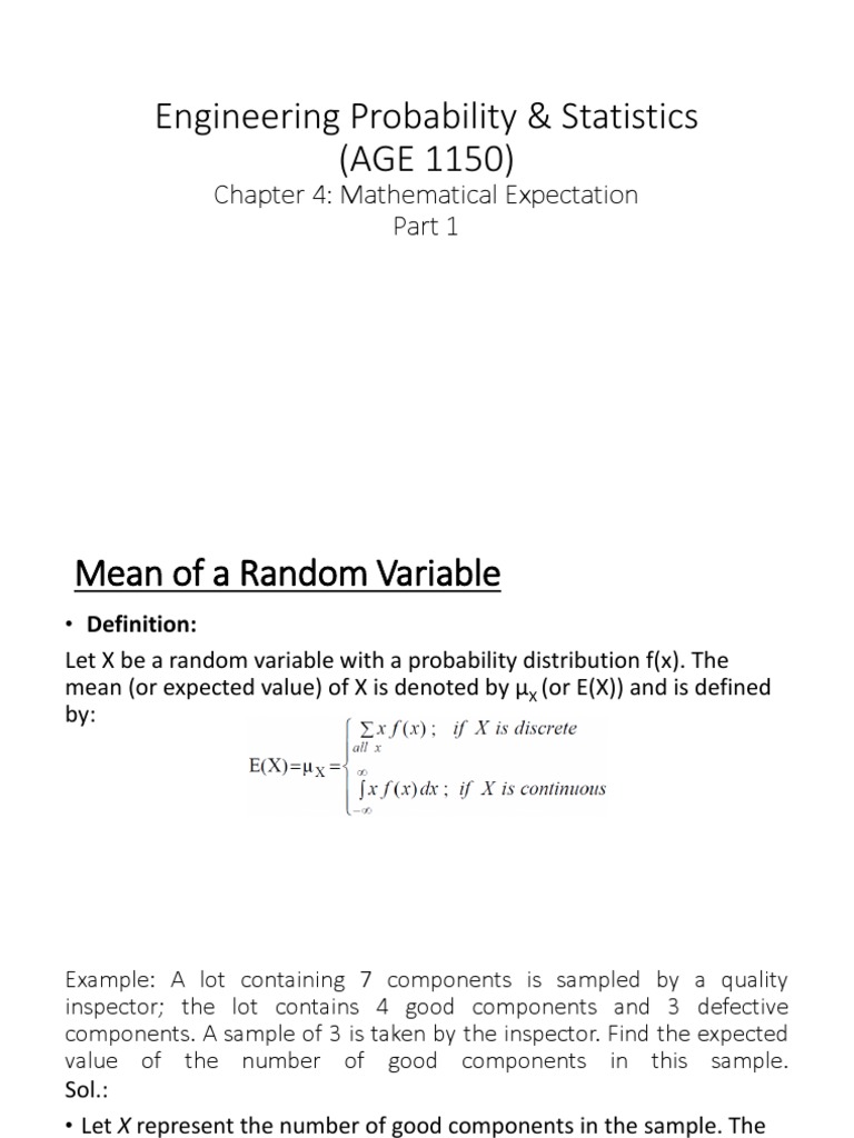 Chapter 4 Mathematical Expectation - Part 1 0 | PDF | Variance | Probability Distribution