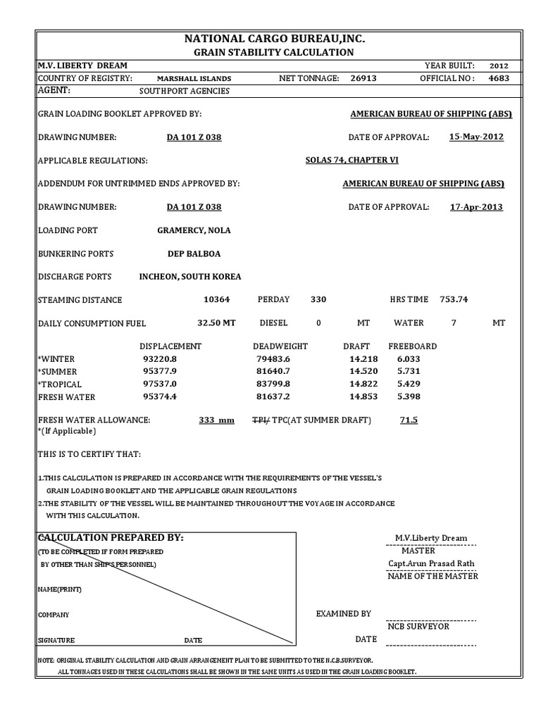 GRAIN NCB FORM - SF 47.25CUFT, MT Trimmed - 2014 | PDF | Tonnage ...