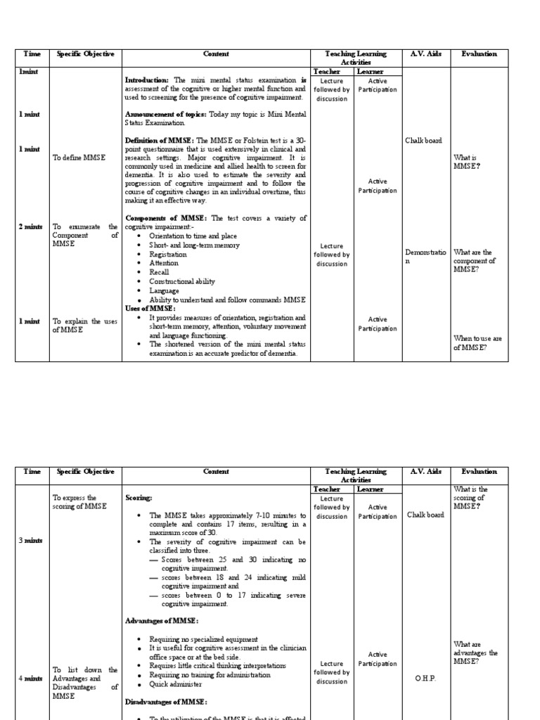 Mmse Lesson Plan Final | PDF | Cognition | Cognitive Science