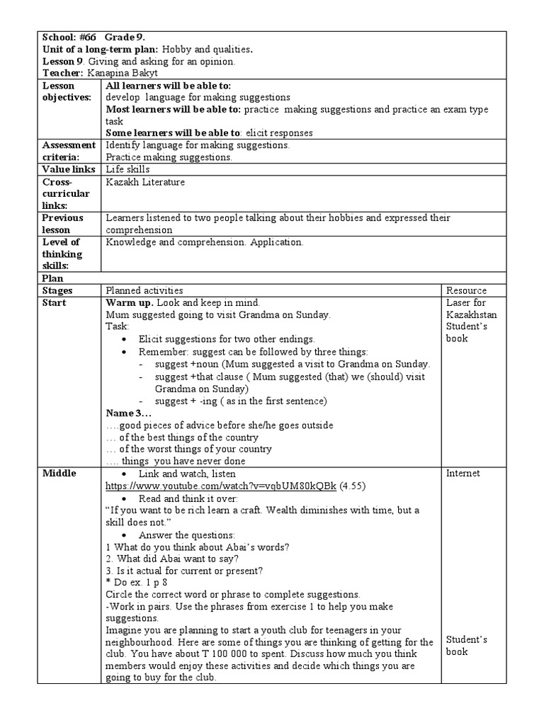 Урок 9 Making Suggestions Speaking | PDF | Reading Comprehension | Learning