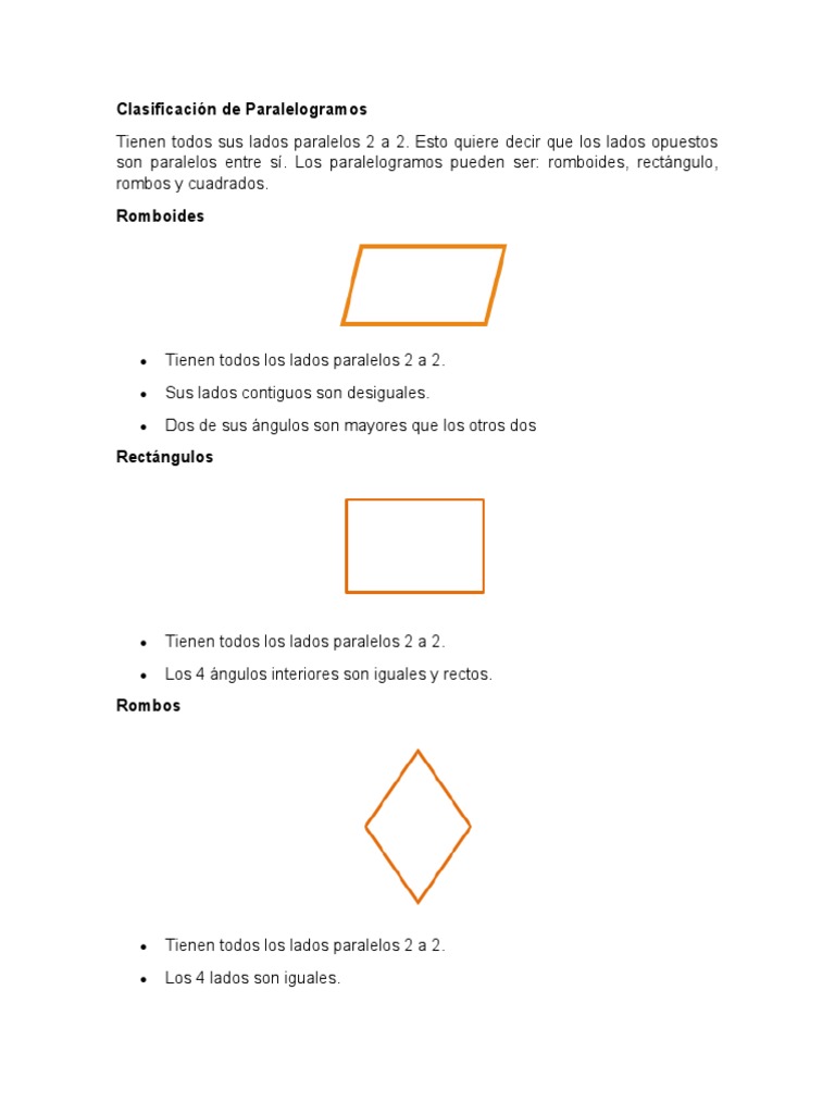 Clasificación de Paralelogramos y Tipos | PDF | Rectángulo | Geometría