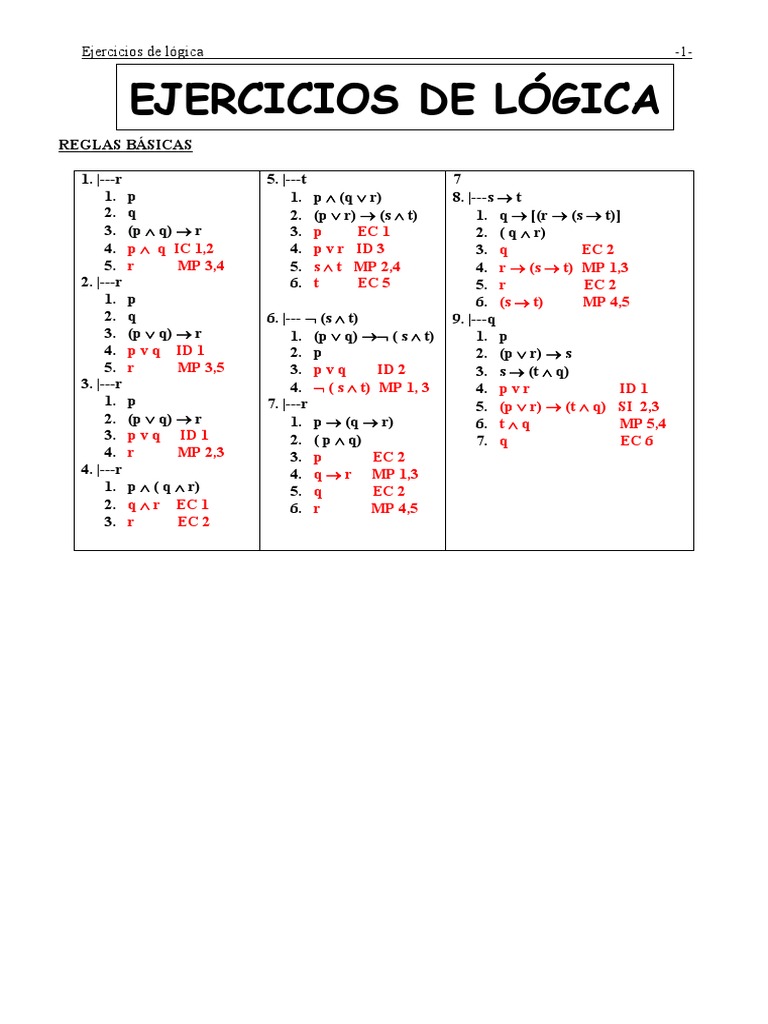 Ejercicios de Lógica y Reglas Derivadas | PDF | Ciencia y matemáticas ...