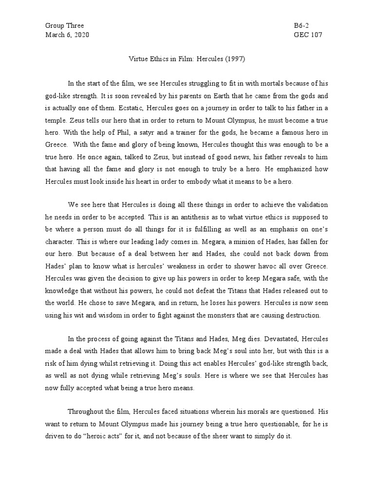 Zeus's Virtues in Hercules (1997) | PDF