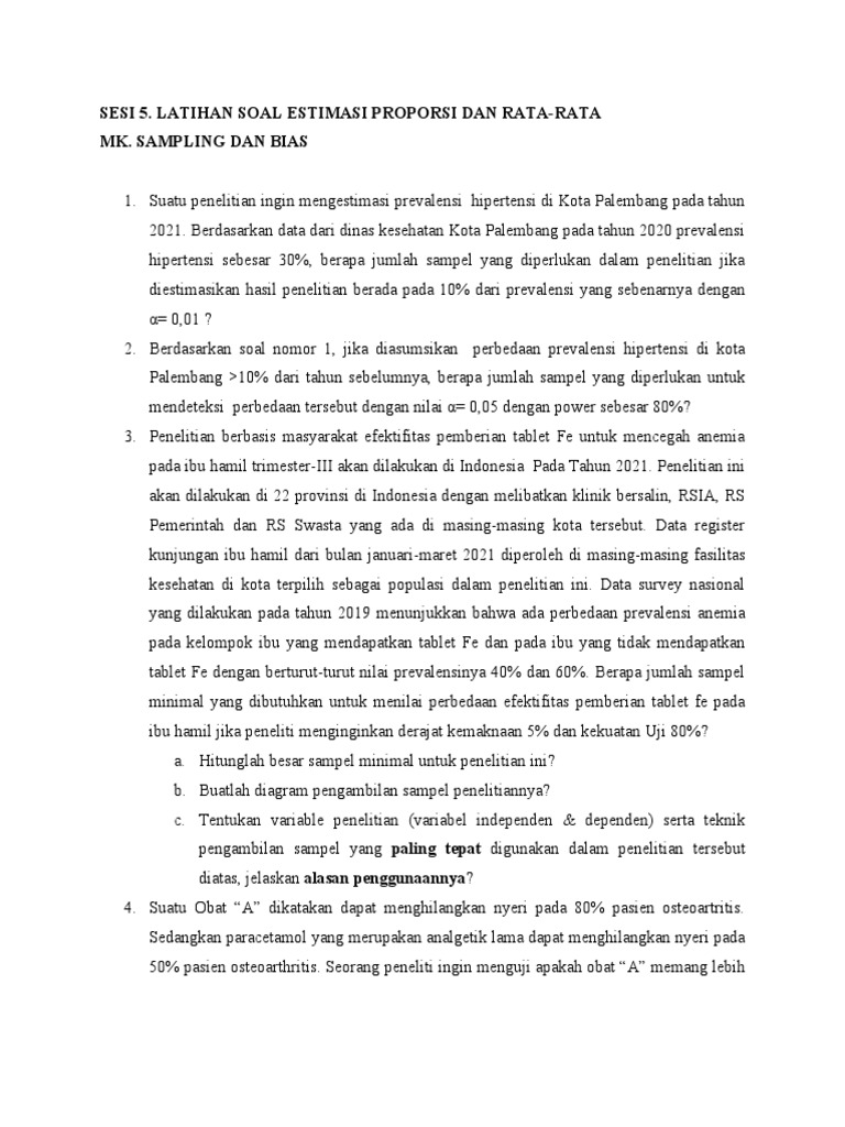 Sesi. 5 Latihan Perhitungan Besar Sampel | PDF