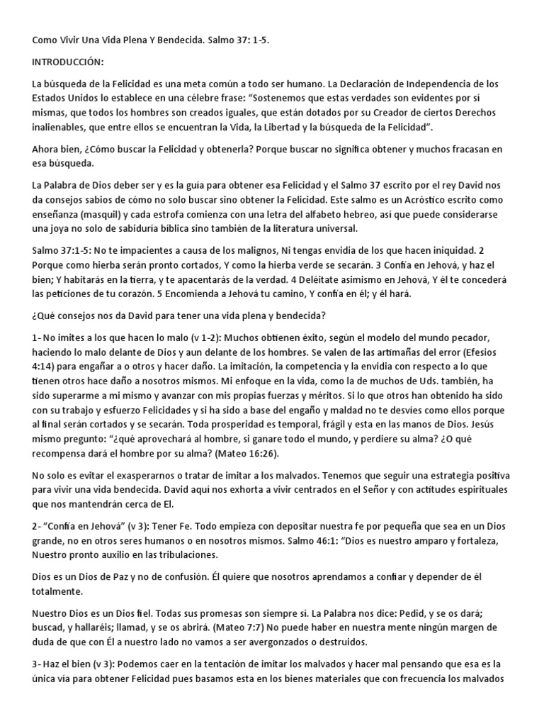 Como Vivir Una Vida Plena Y Bendecida | PDF