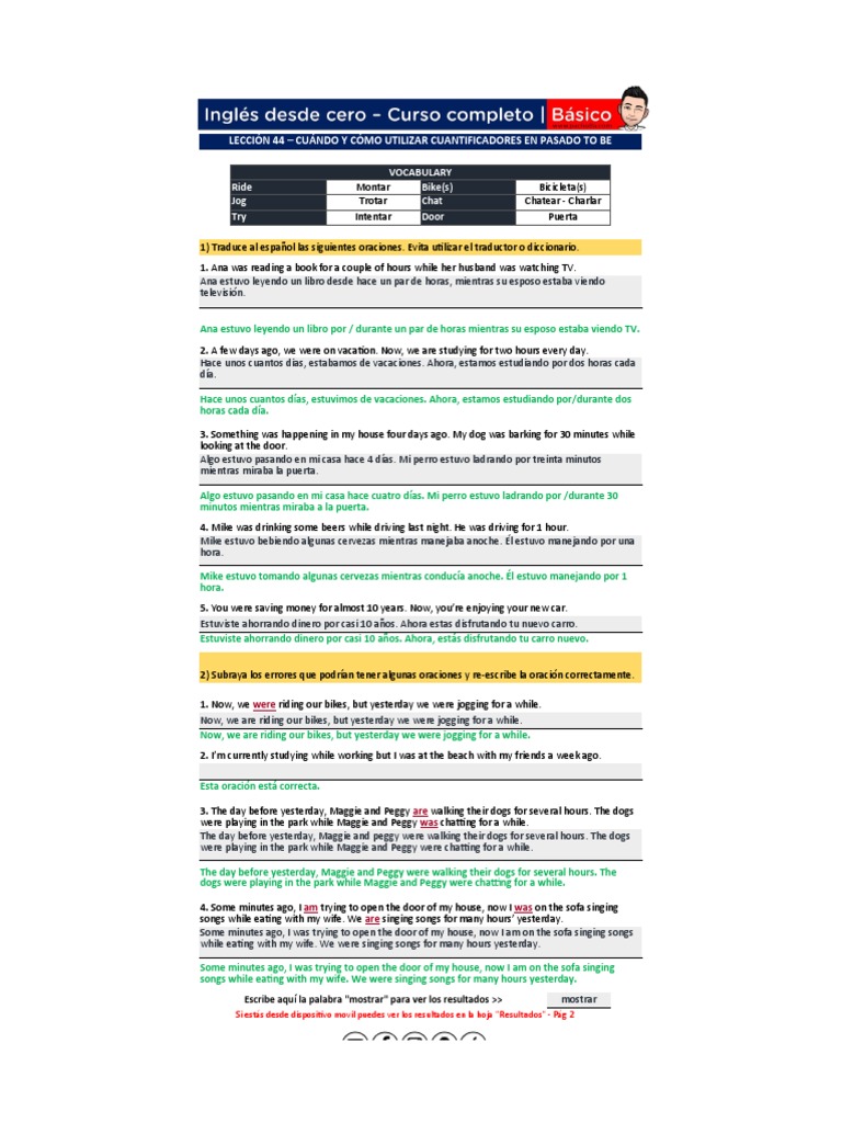 Lección 44 - Cuándo y Cómo Usar For y Ago Con Cuantificadores en Pasado ...