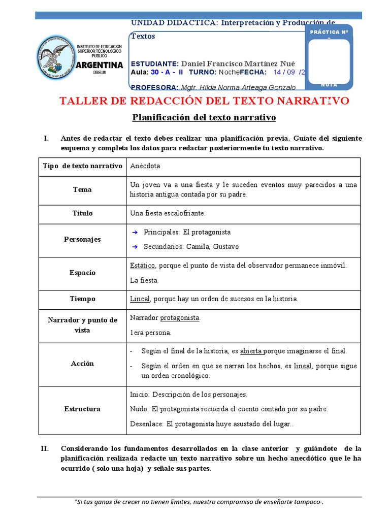Taller de Redacción Del Texto Narrativo-Daniel | PDF | Narración