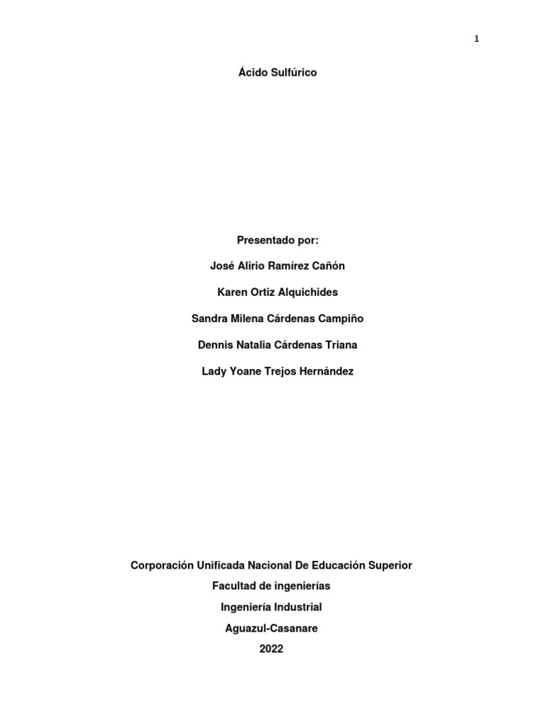 Acido Sulfurico Aca 2 Karen Ortiz, Sandra Cardenas, Natalia Cardenas ...