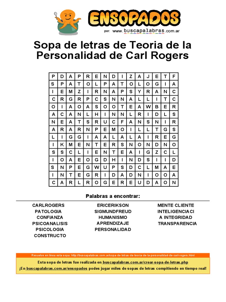 Sopa de Letras de Teoria de La Personalidad de Carl Rogers | PDF ...