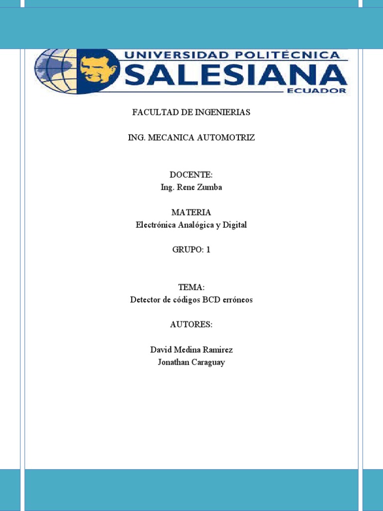 Detector De Codigo Bcd Erroneo Pdf Decimal Codificado En Binario