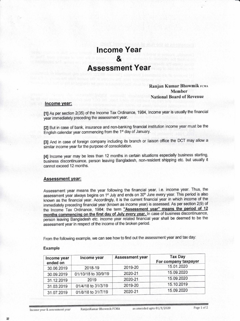 Income Year-Assessment Year | PDF | Taxes | Fiscal Year