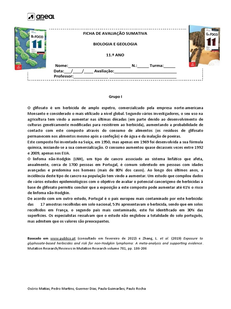Areal - Teste 11BG - MAR2022 | PDF | Duna | Fungo