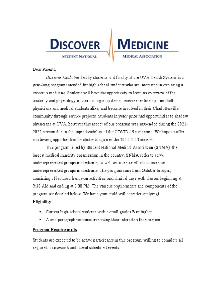 Discover Medicine Program for Teens | PDF | Medical School | Medicine
