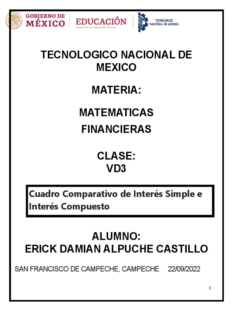 Cuadro Comparativo: Interés Simple vs Compuesto | PDF | Interés | Tasas ...
