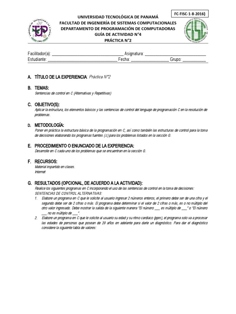 Guia de Actividad N°4 - Práctica N°2 (Sentencias de Control) | PDF | Programa de computadora ...