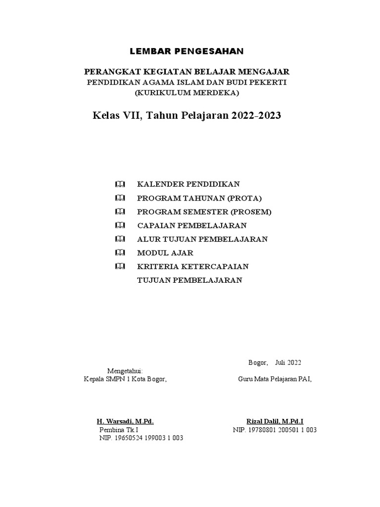 Prota & Prosem PAI Dan BP (KurMa) SMP Kls.7 TP. 2022-2023 | PDF