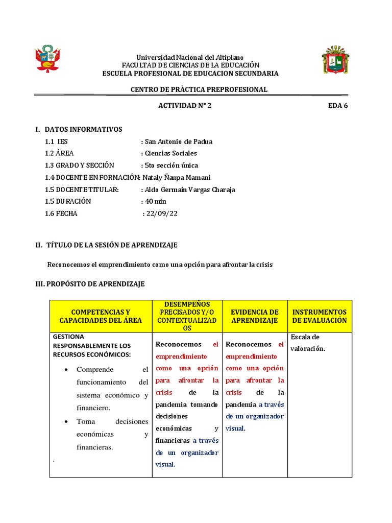 Actividad 2 EDA 6 | PDF | Evaluación | Iniciativa empresarial