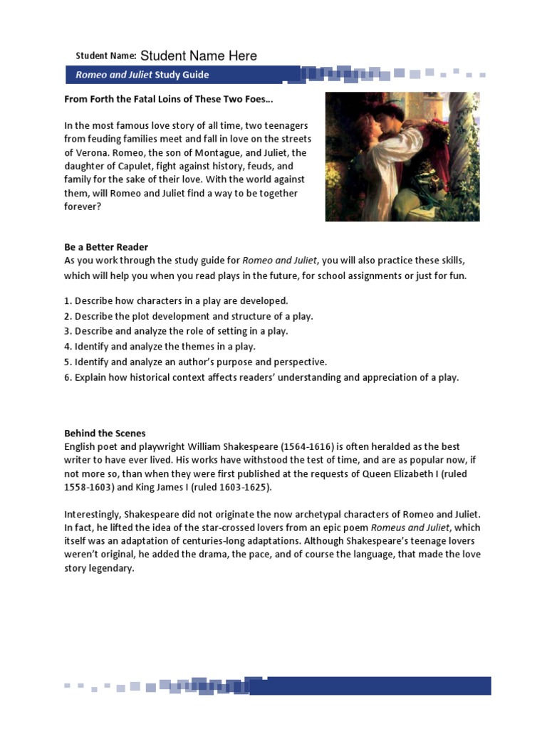 Romeo and Juliet Study Guide Overview | PDF | Characters In Romeo And ...