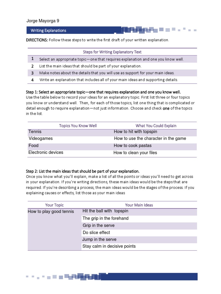 Writing Explanations Directions Jorge Mayorga 9 | PDF | Career & Growth