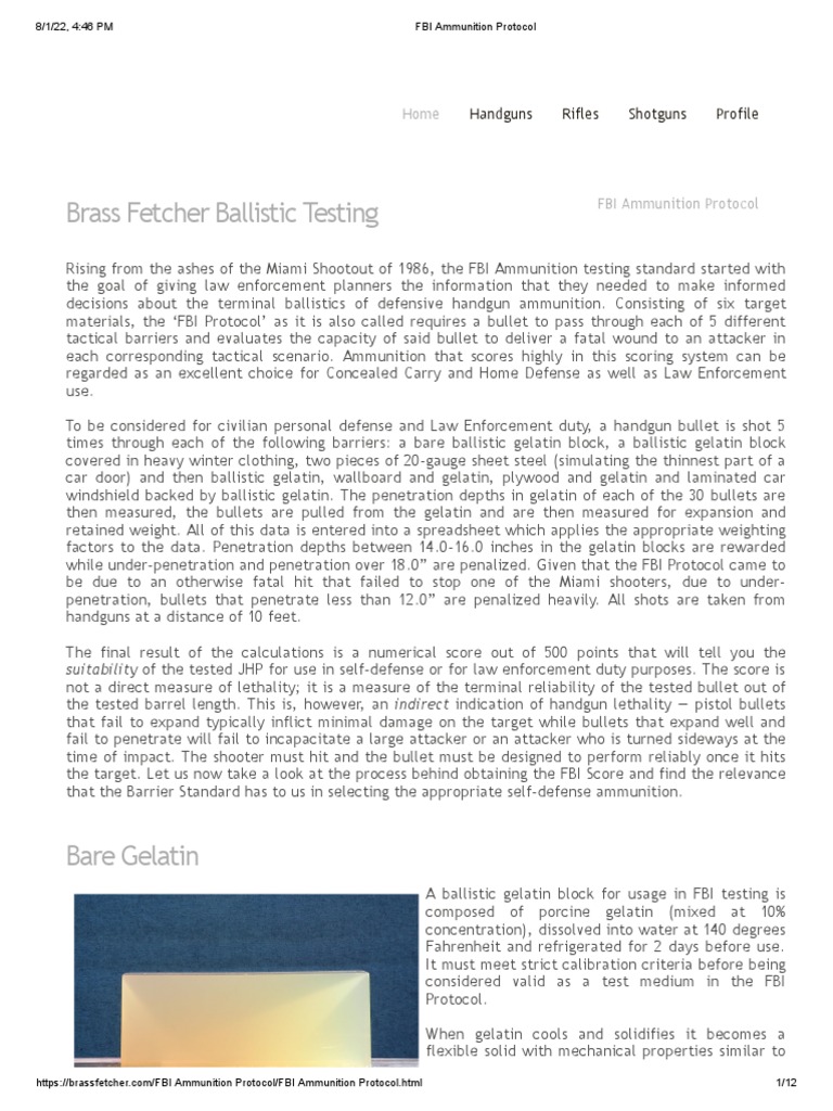 FBI Ammunition Protocol | PDF | Bullet | Ballistics