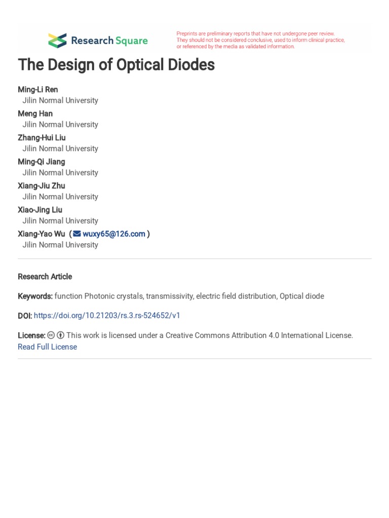 The Design of Optical Diodes | PDF | Refractive Index | Photonics