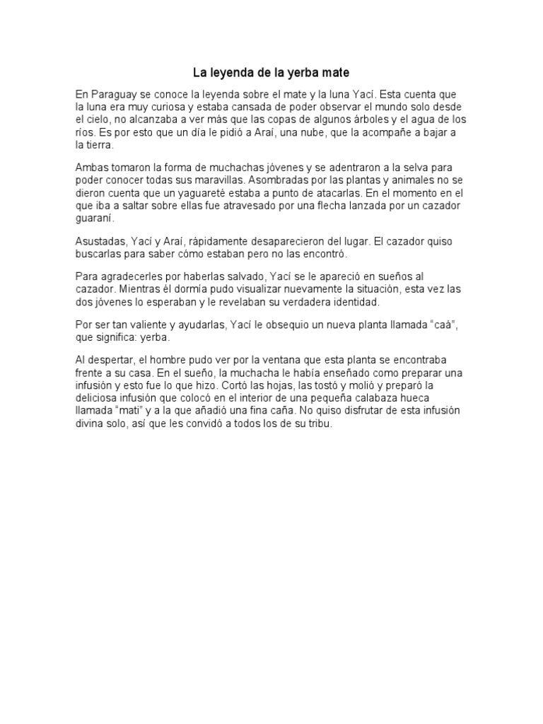 Leyenda Guaraní del Mate y Yací | PDF