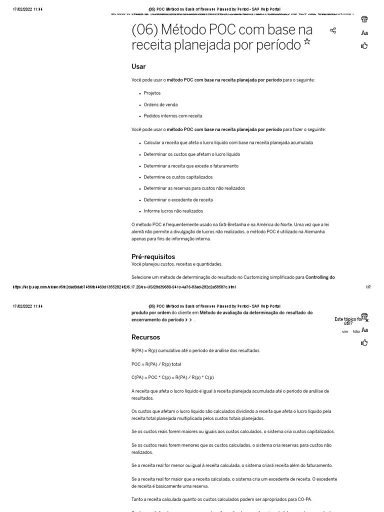 Parte 8 - POC Method On Basis of Revenue Planned by Period - SAP Help ...