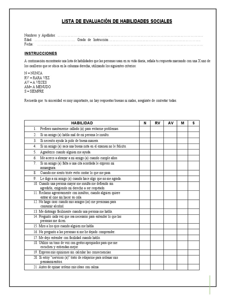 Lista de Habilidades Sociales para Niños | PDF
