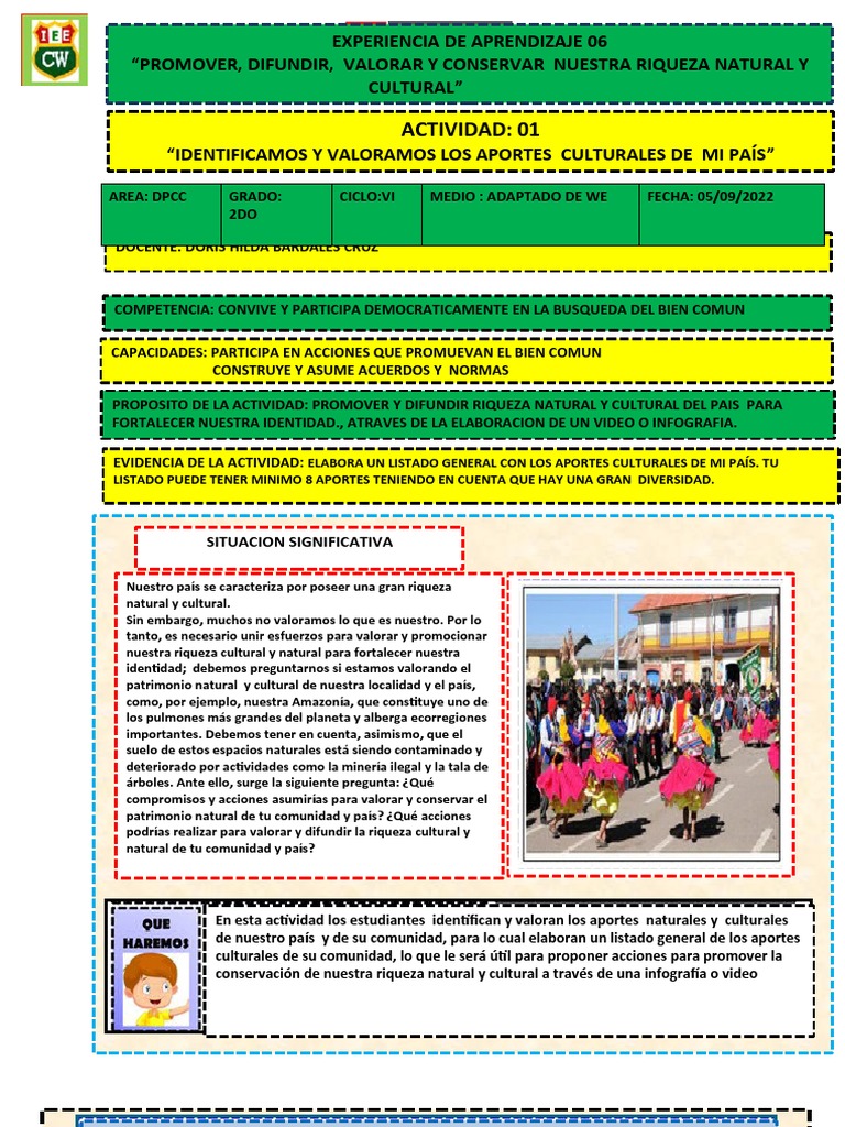 Ficha de Actividad 01 Eda 6 DPCC 1 ° | PDF | Cognición