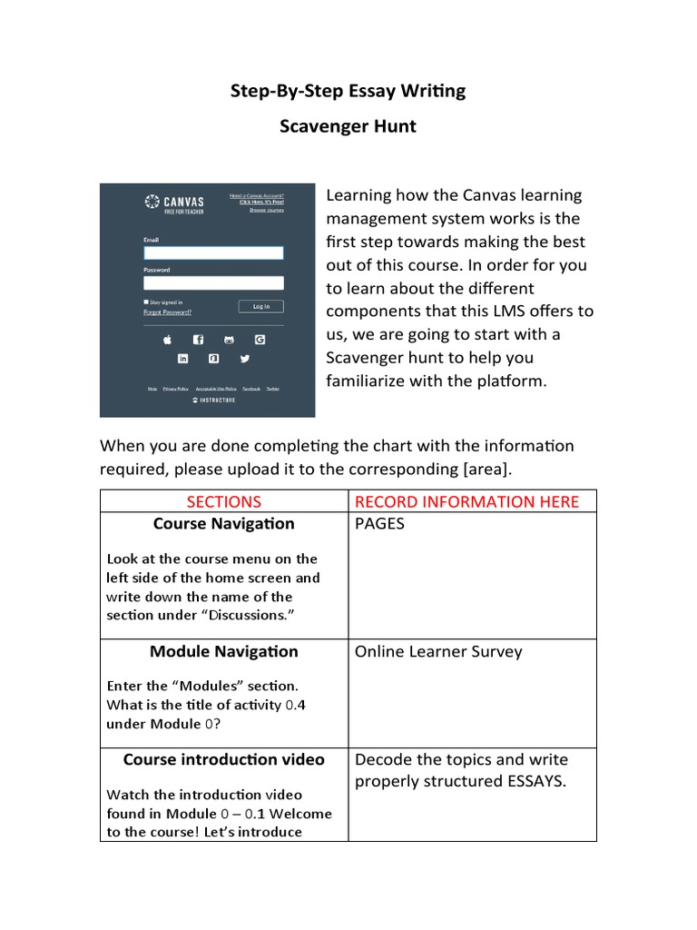 Step-By-Step Essay Writing Scavenger Hunt-1 | PDF | Learning | Test Of ...