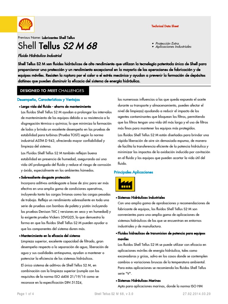 Shell Tellus S2 M 68 TDS | PDF | Química | Ingeniería Química