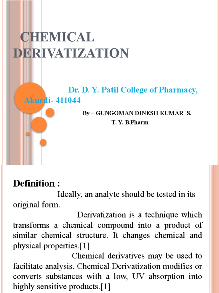 Chemical Derivatization Dinesh 1 1 Pptx | PDF | Chemical Reactions | Amine