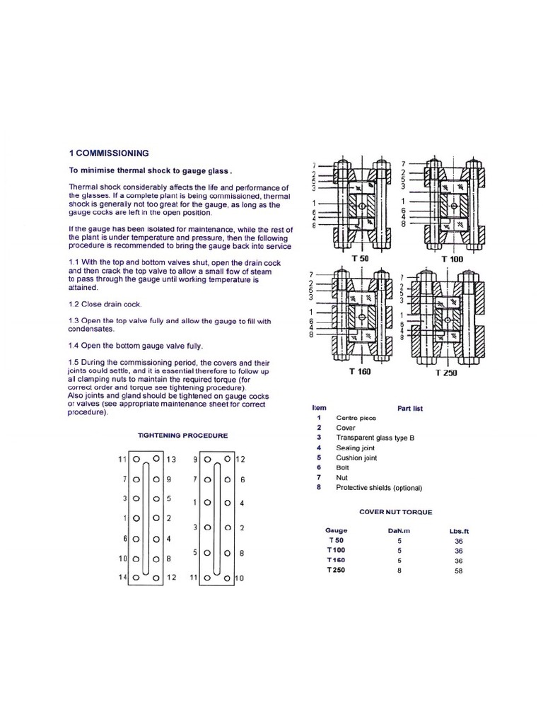 Torque Instructions For Glass Level Gauge | PDF