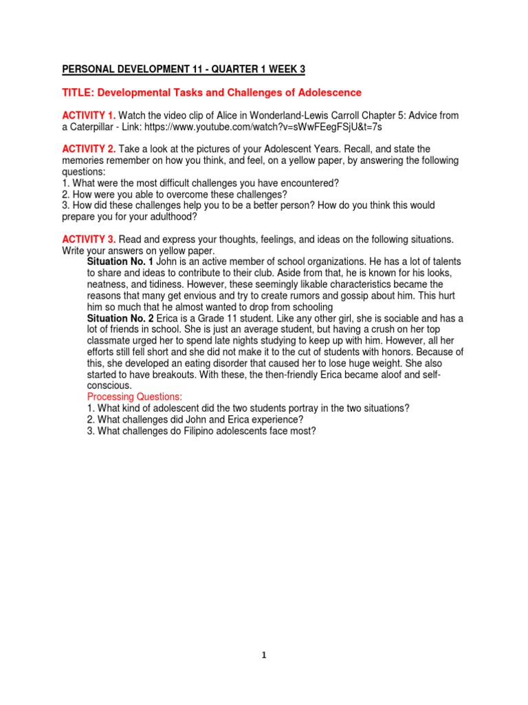 Personal Development Week 3 | PDF | Adolescence | Eating Disorder
