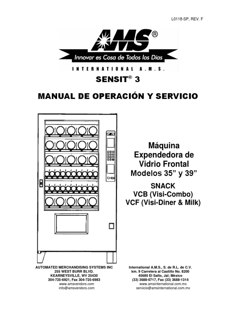 Sensit 3 Manual de Operación Y Servicio: Snack VCB (Visi-Combo) VCF (Visi-Diner & Milk) | PDF ...