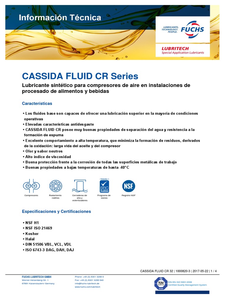 Cassida Fluid Brochure | PDF | Lubricante | Análisis de Riesgo y Puntos Críticos de Control