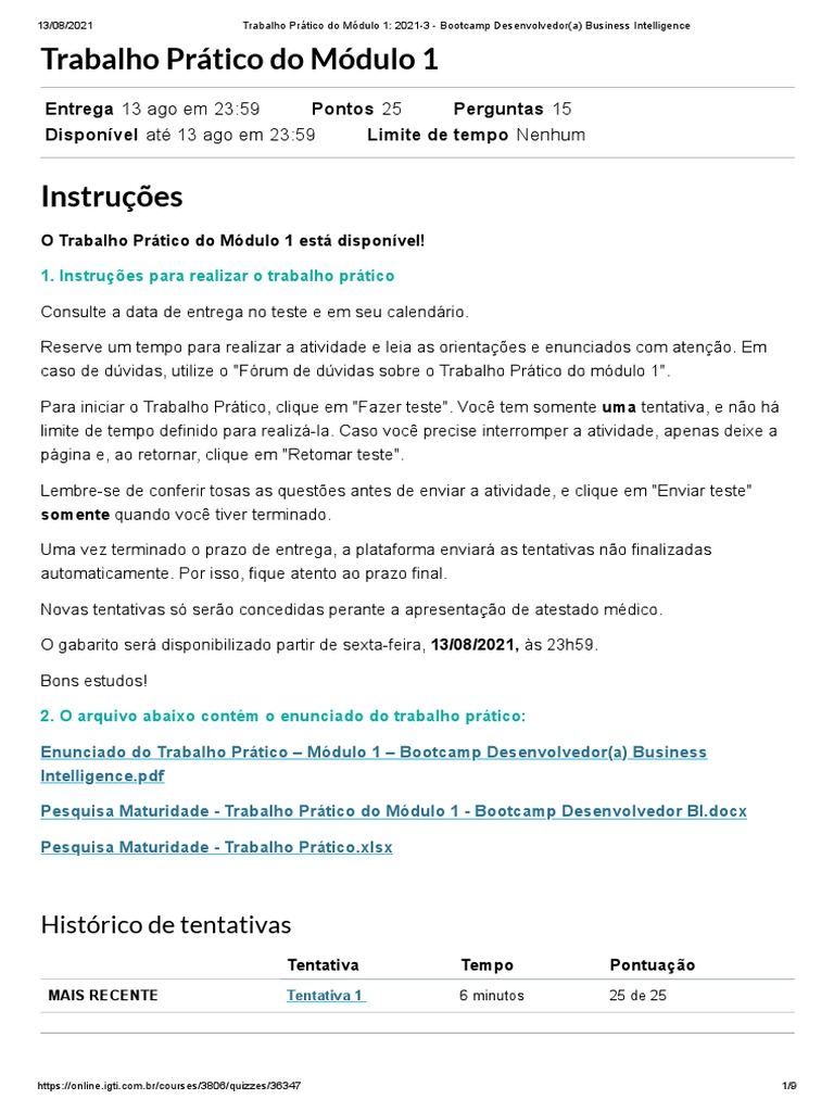 Trabalho Prático Do Módulo 1 - 2021-3 - Bootcamp Desenvolvedor (A) Business Intelligence | PDF ...