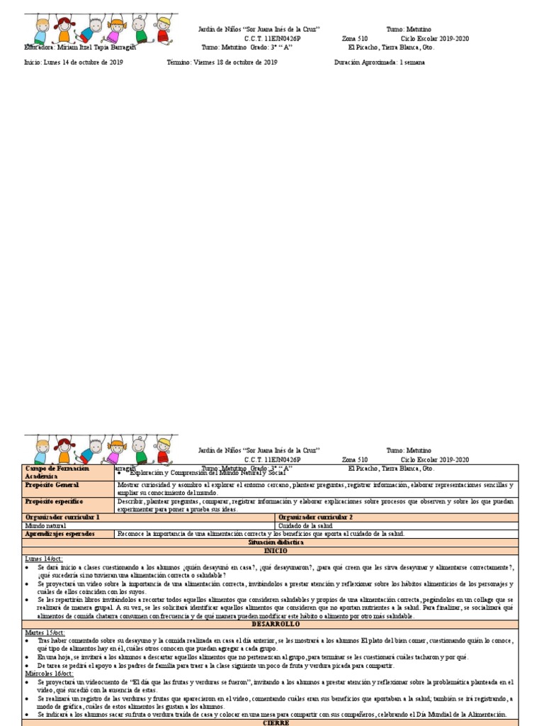 Plan Oct Alimentacion | PDF | Alimentos | Educación de la primera infancia