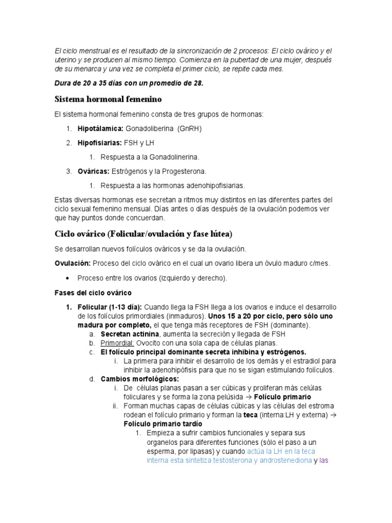 Fisiología de ARF (Resumen) | PDF | Ciclo menstrual | Ovario