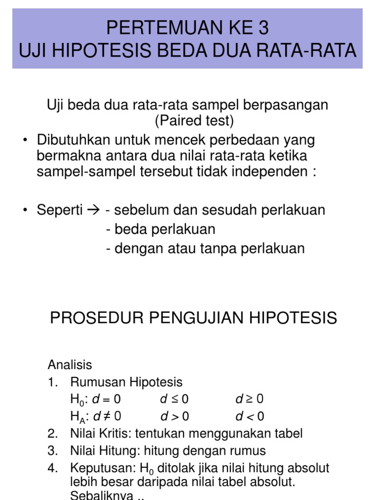 Adoc - Pub Pertemuan Ke 3 Uji Hipotesis Beda Dua Rata Rata | PDF