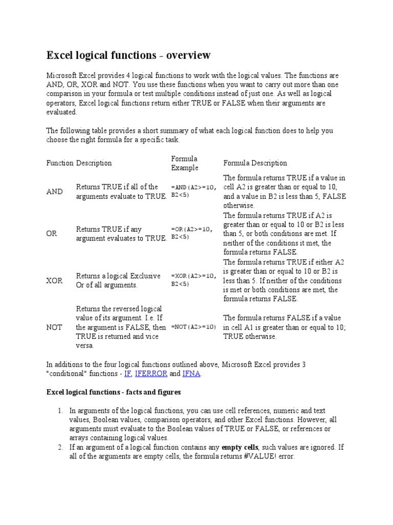 Excel Logical Functions | PDF | Function (Mathematics) | Argument Excel Logical Functions | PDF | Function (Mathematics) | Argument