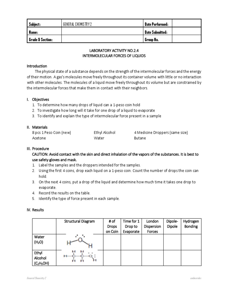 Laboratory Activity No.2.4 Intermolecular Forces of Liquids | PDF ...