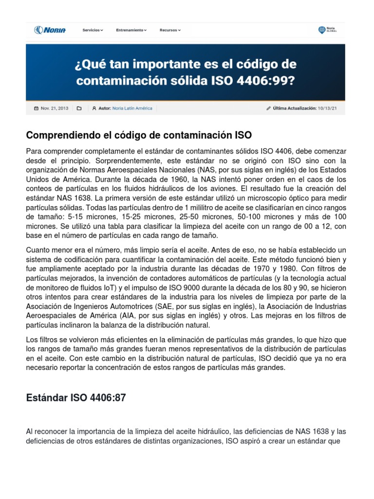 Código de Limpieza ISO 4406 99 | PDF | Calibración | Organización ...
