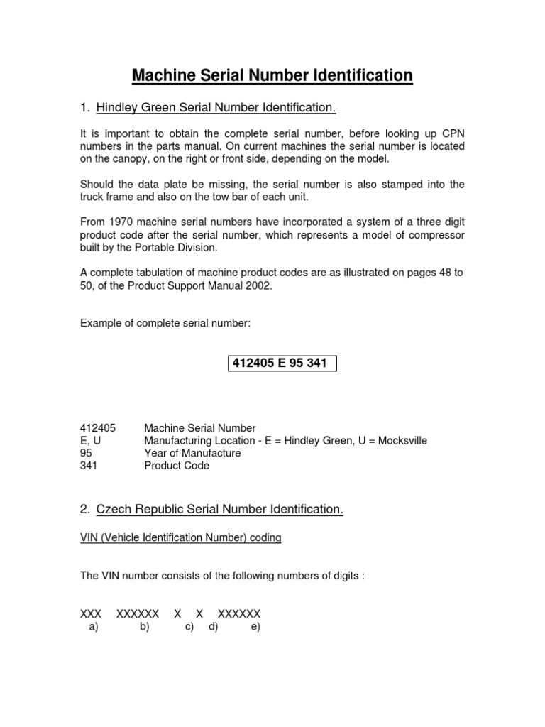 Machine Serial Number Identification | PDF | Vehicle Technology ...